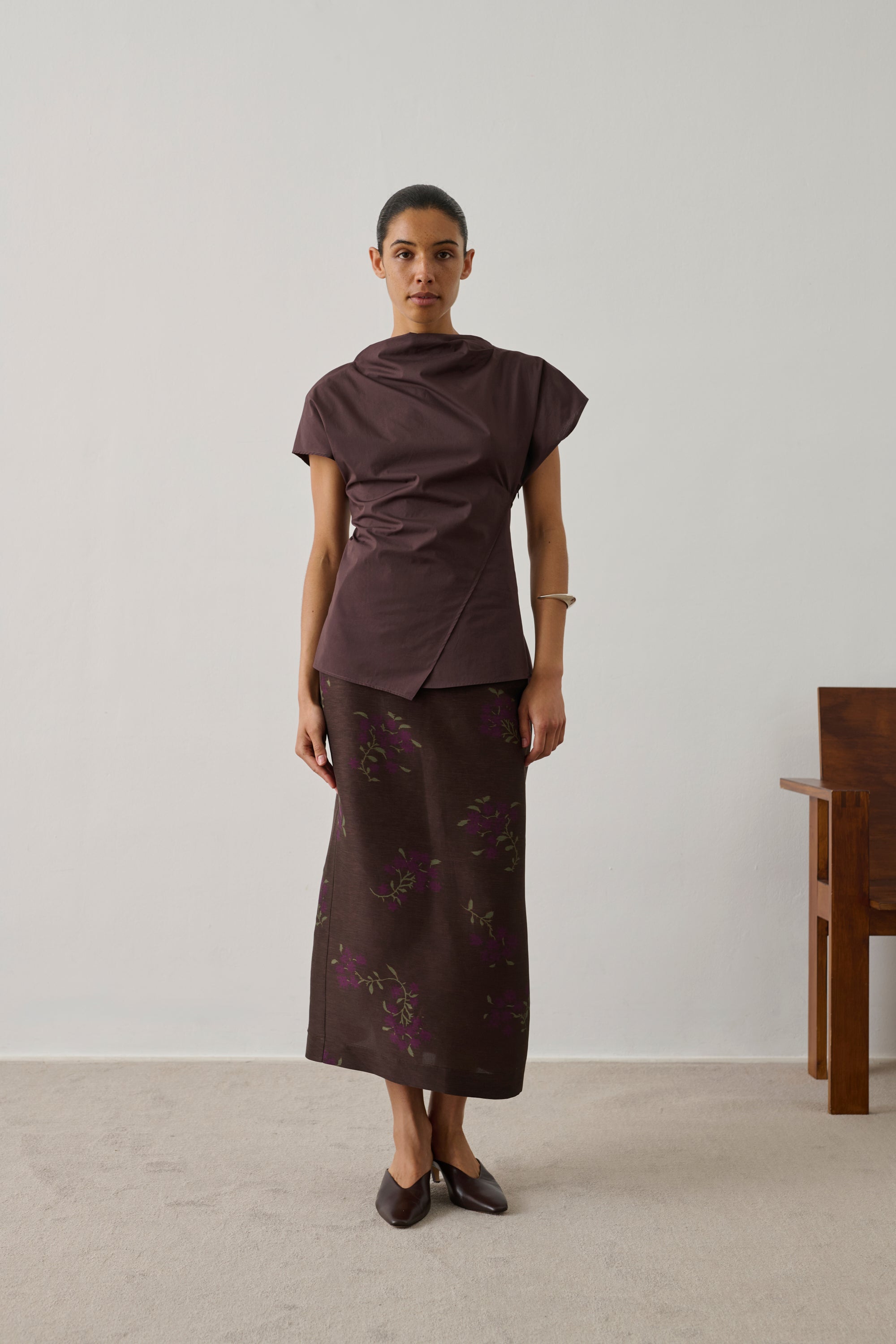 Jupe Helia - Marron Violet Lin Droite - Soeur